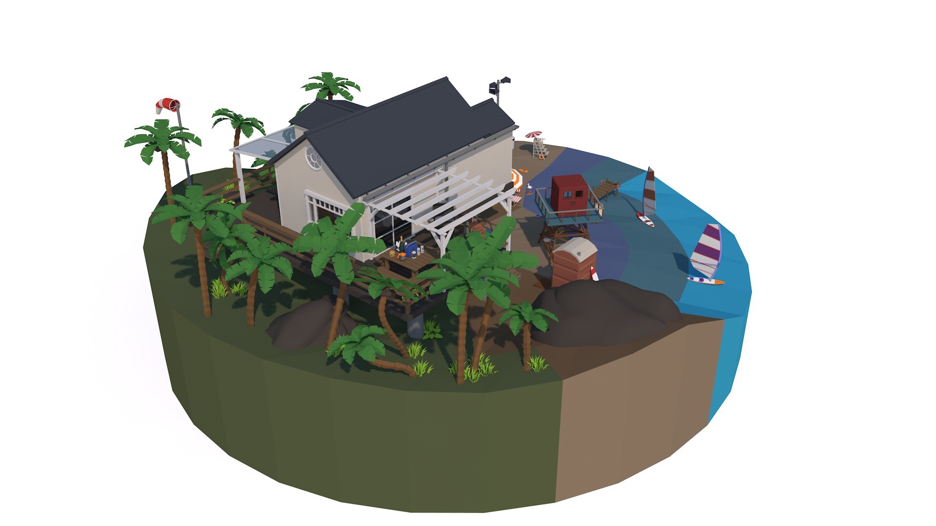 Beach House Island Props Collection - Game Ready Low Poly 3D Model ...