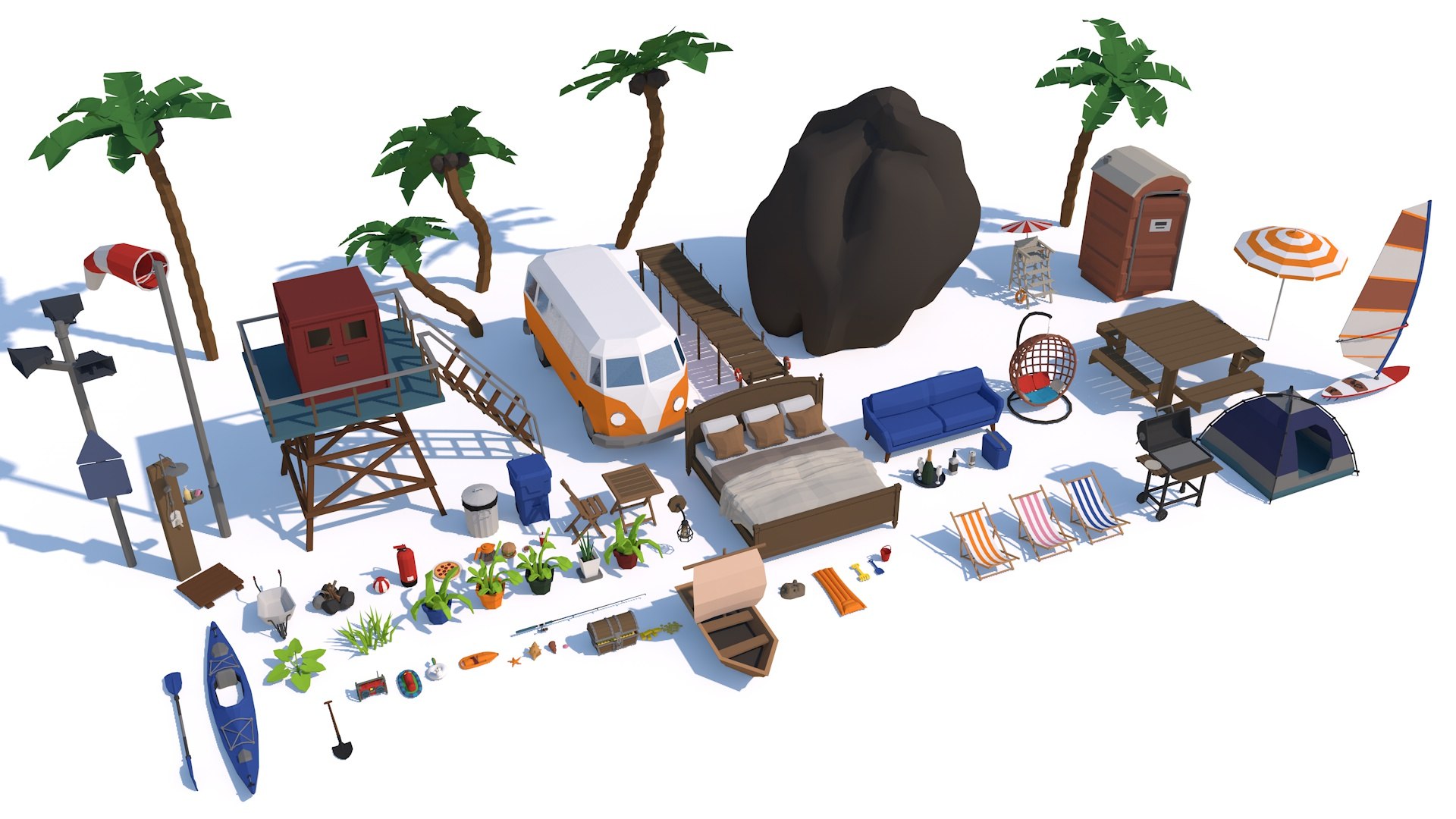 Beach House Island Props Collection - Game Ready Low Poly 3D Model ...
