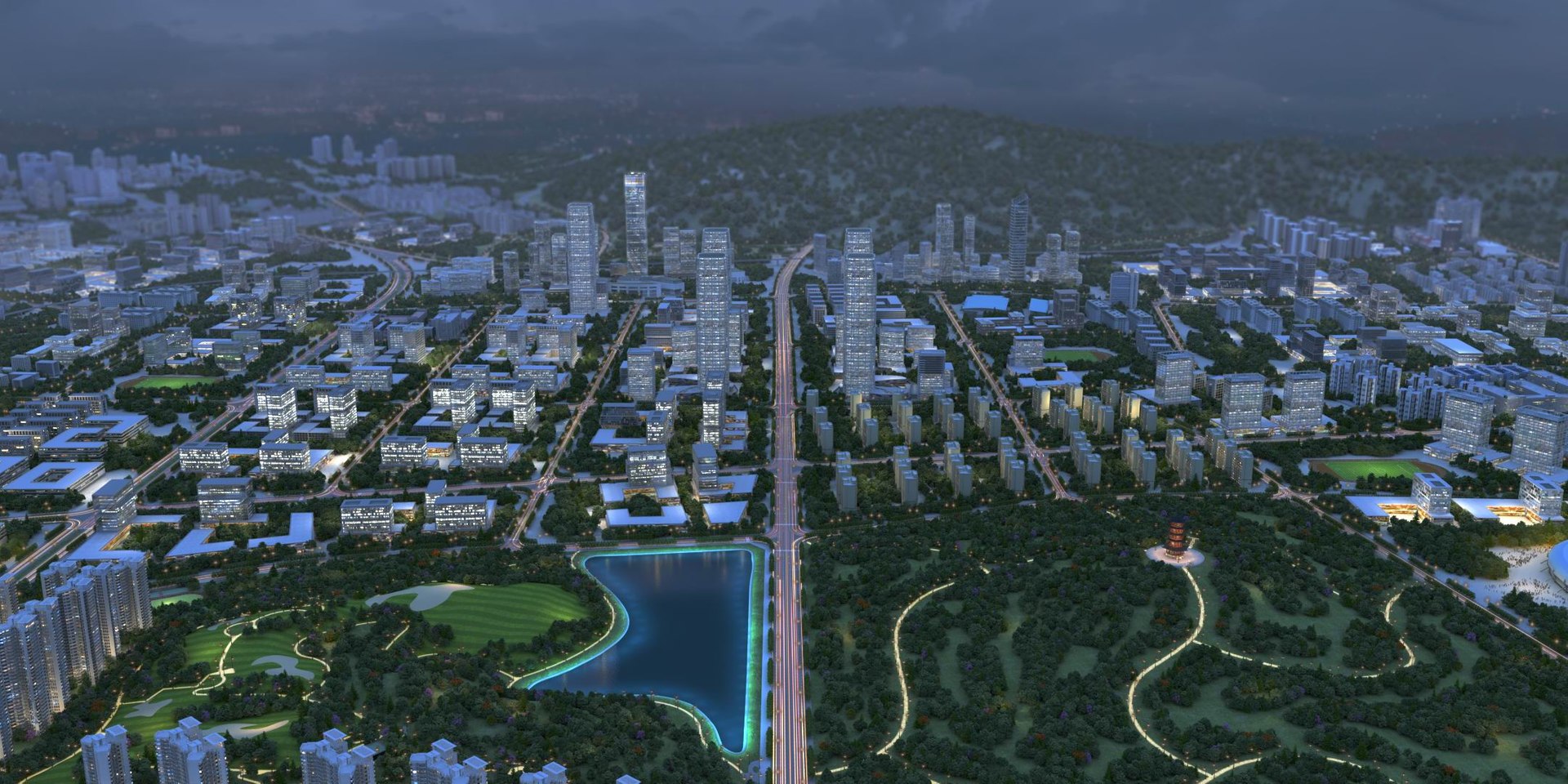 Aerial View Of City Night Scene 3D Building Animation Model 3D ...