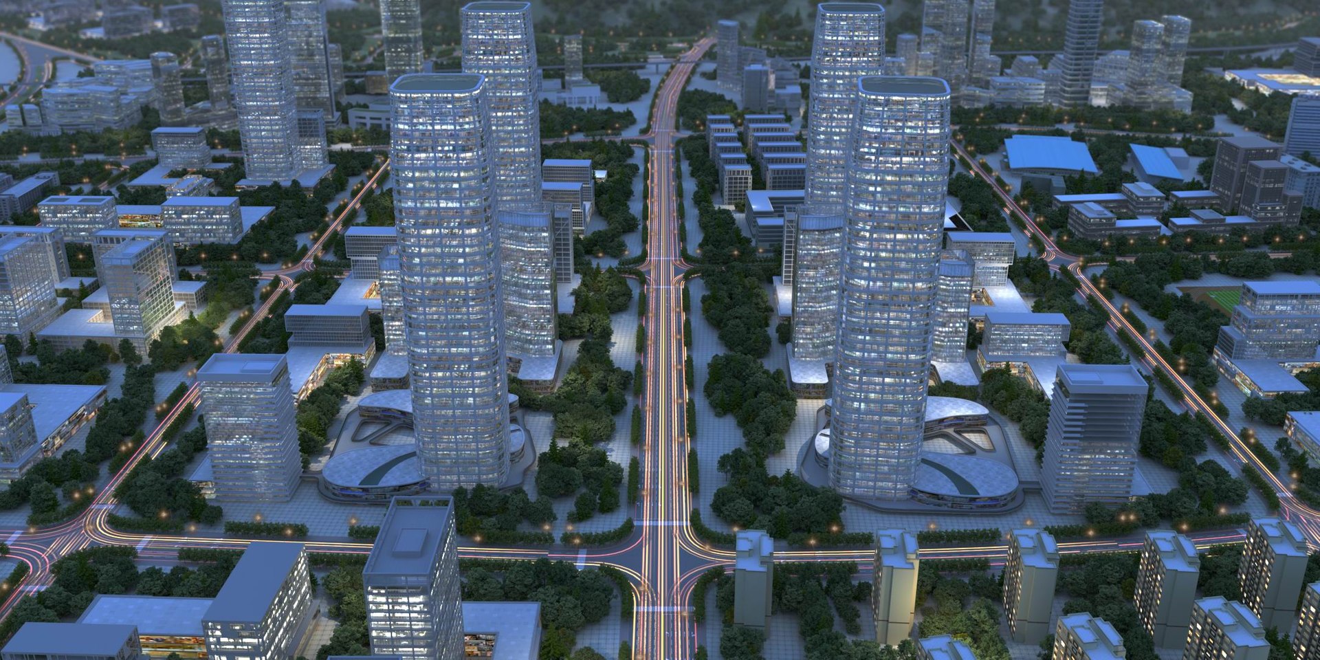 Aerial View Of City Night Scene 3D Building Animation Model 3D ...