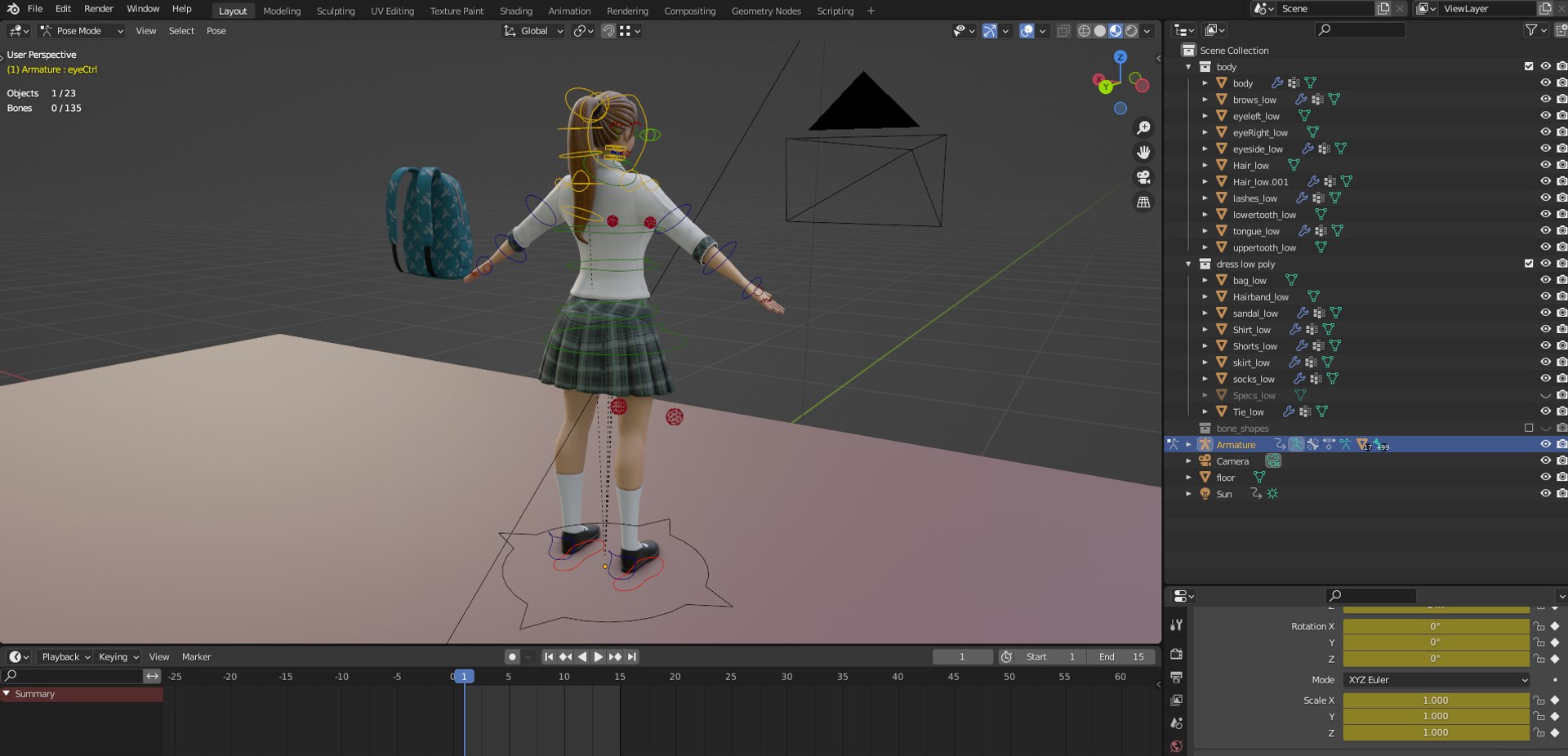 3D Cartoon School Girl Rigged Blender Model - TurboSquid 1865472