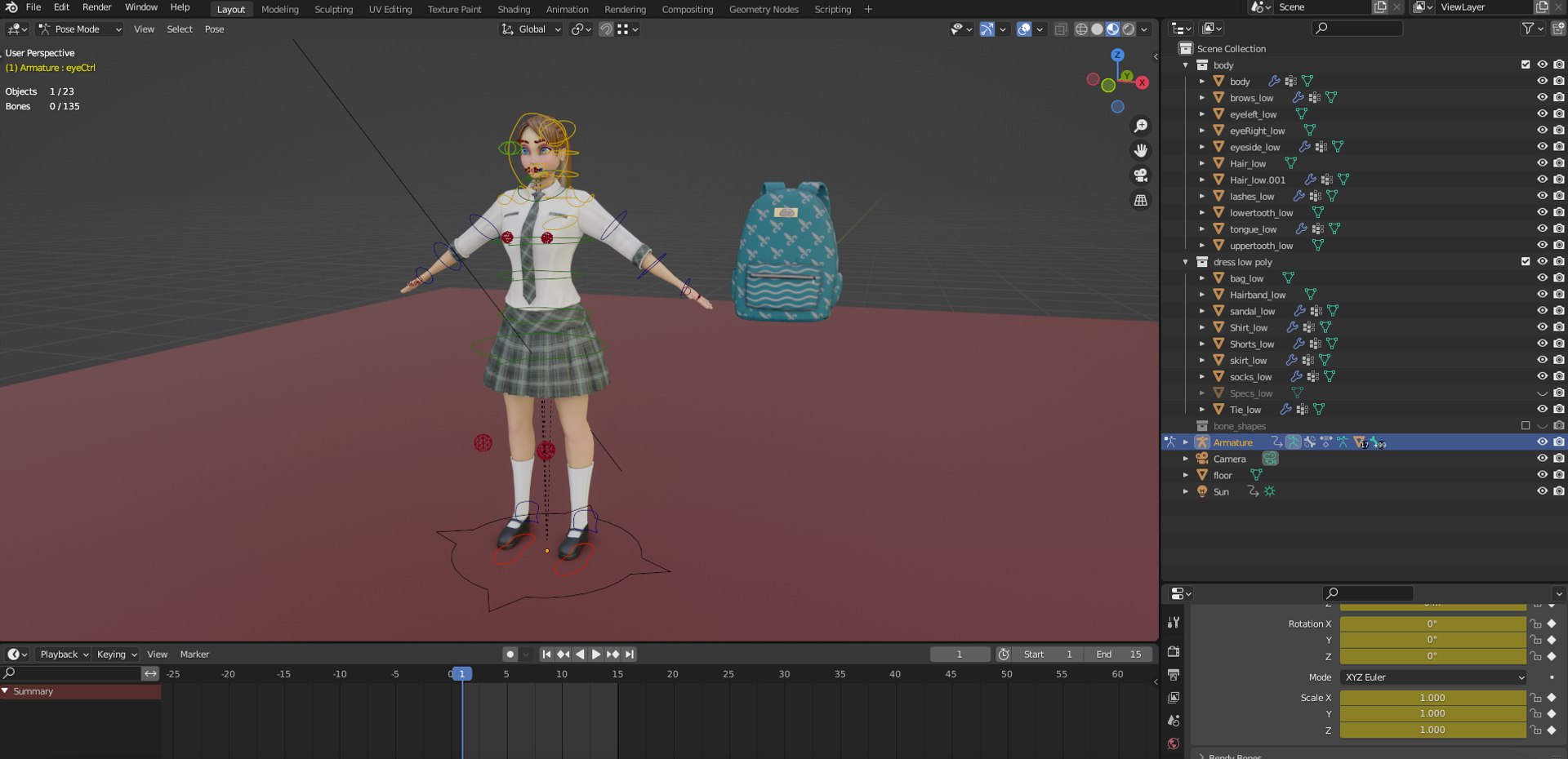 3D Cartoon School Girl Rigged Blender Model - TurboSquid 1865472