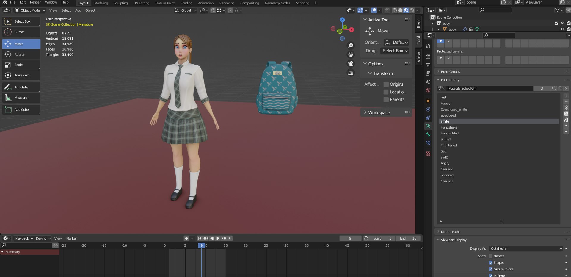 3D Cartoon School Girl Rigged Blender Model - TurboSquid 1865472
