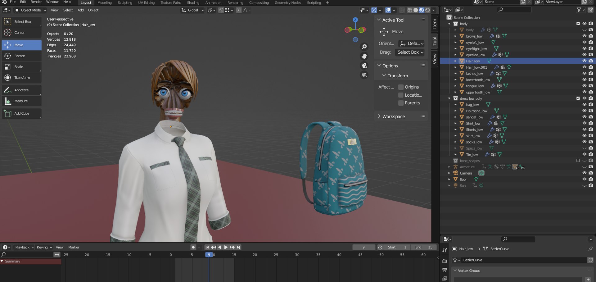 3D Cartoon School Girl Rigged Blender Model - TurboSquid 1865472