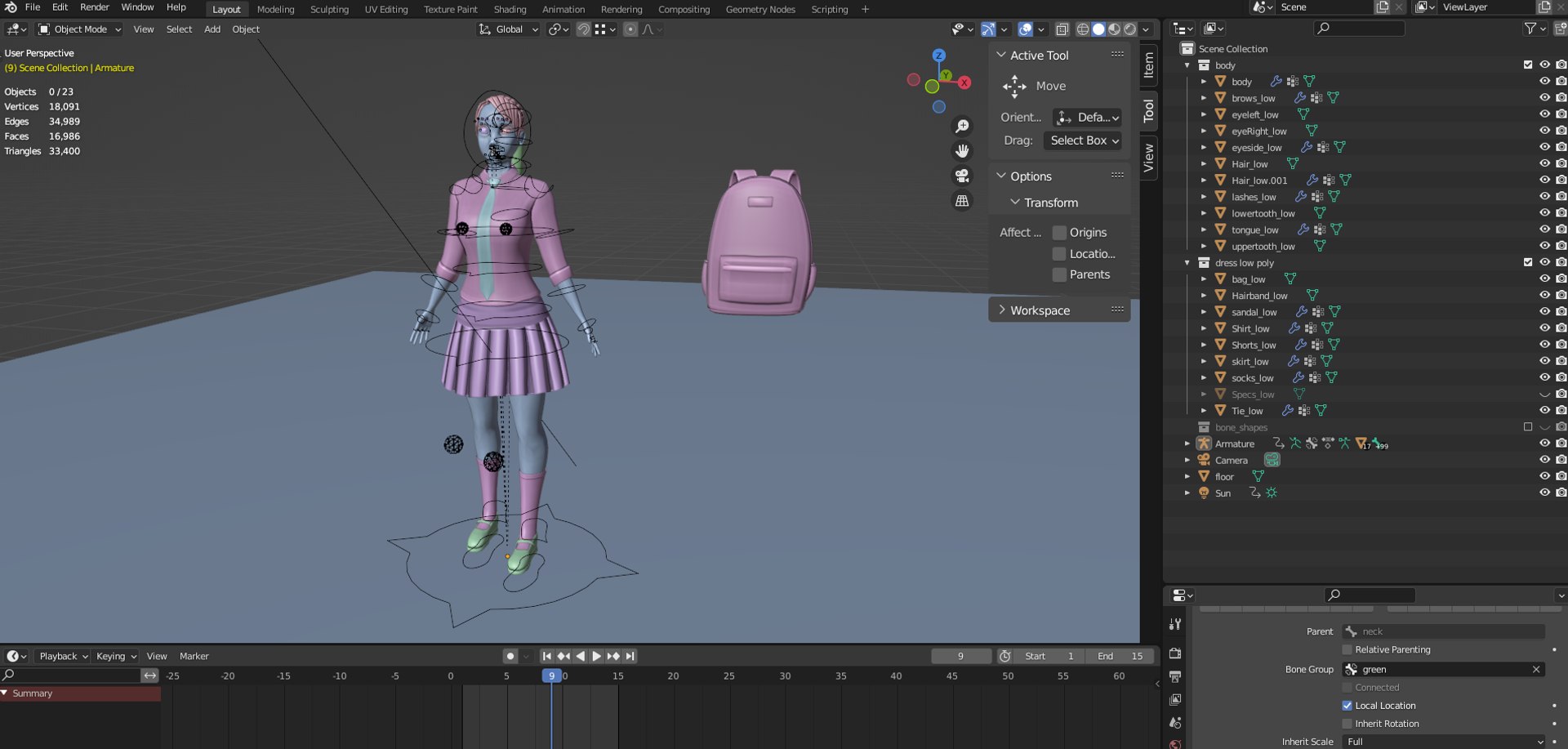 3D Cartoon School Girl Rigged Blender Model - TurboSquid 1865472