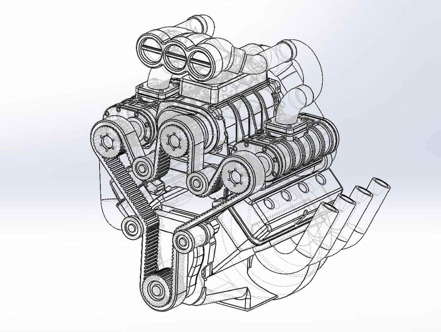 3D model Diecast engine V8 with triple supercharger Scale 1 to 25 ...