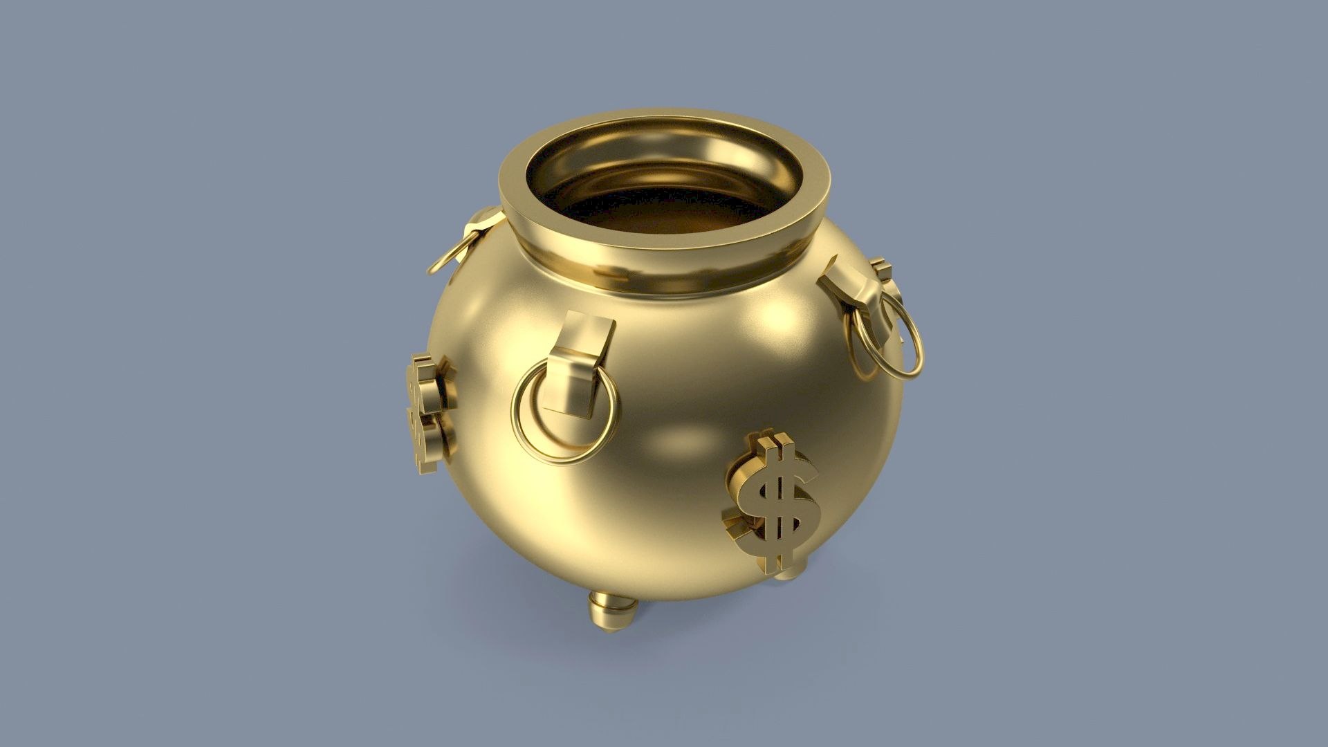 Pot Money Dollar Treasure Pot Empty Gold Model - TurboSquid 1955910