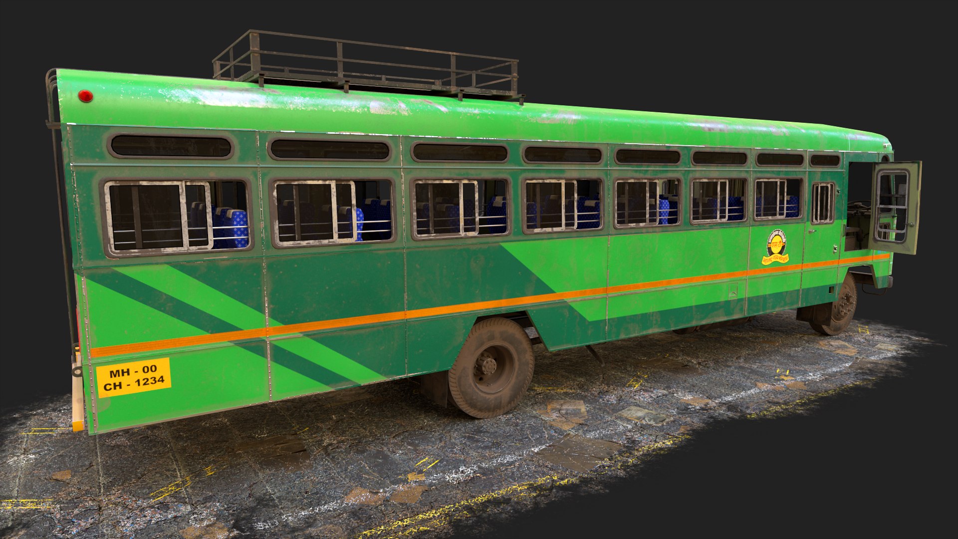 Indian ST Bus V1 Dark Green Light Green Used 3D - TurboSquid 2286404
