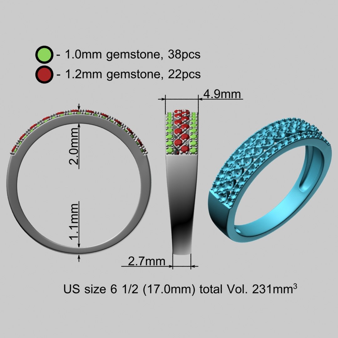 Three Rows Beautiful Pattern Fashion Gold Ring 3D model - TurboSquid ...