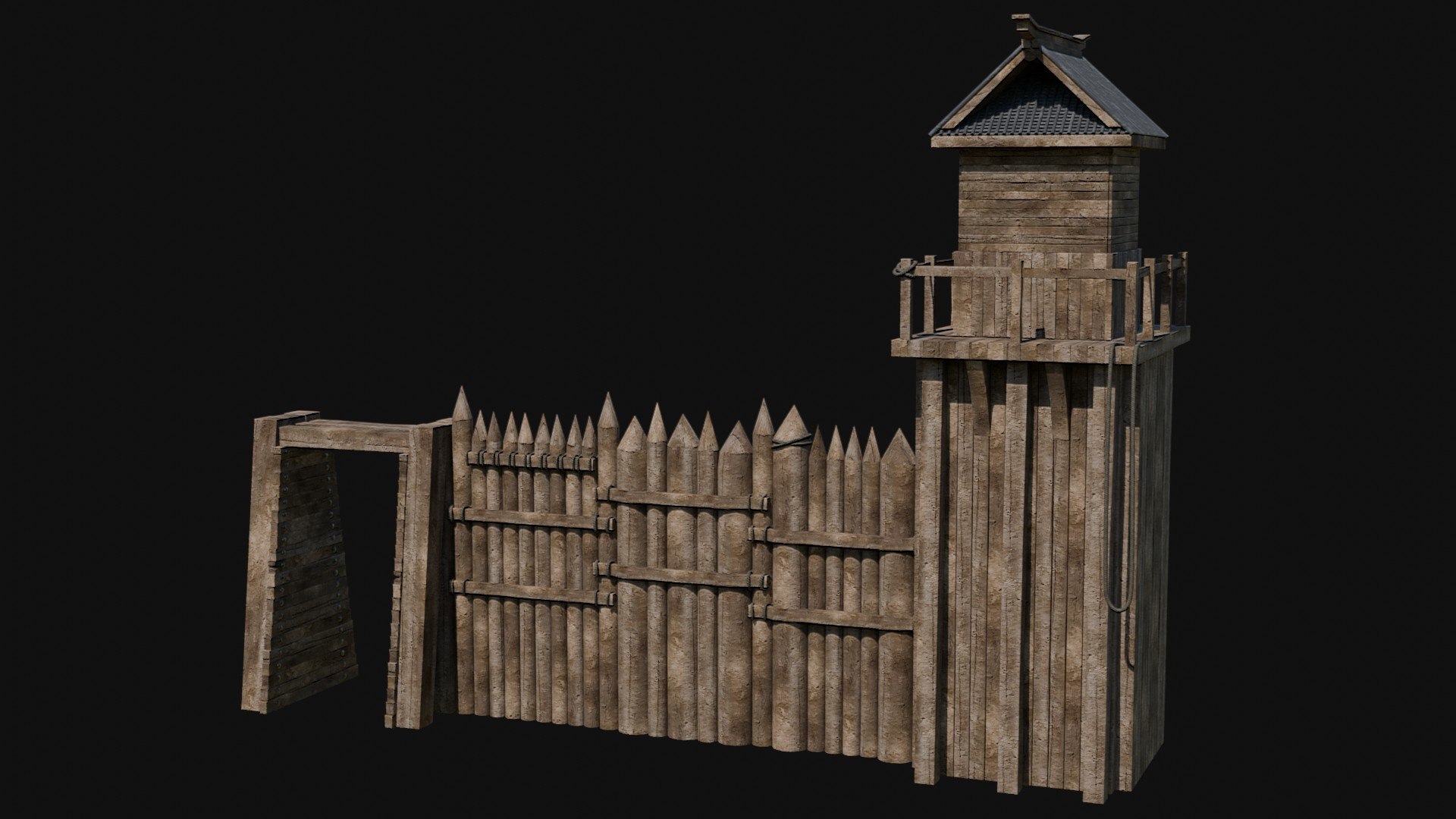 3D MODULAR JAPANESE WALLS PALISADE FEUDAL FENCE BARRIER COLLECTION ...