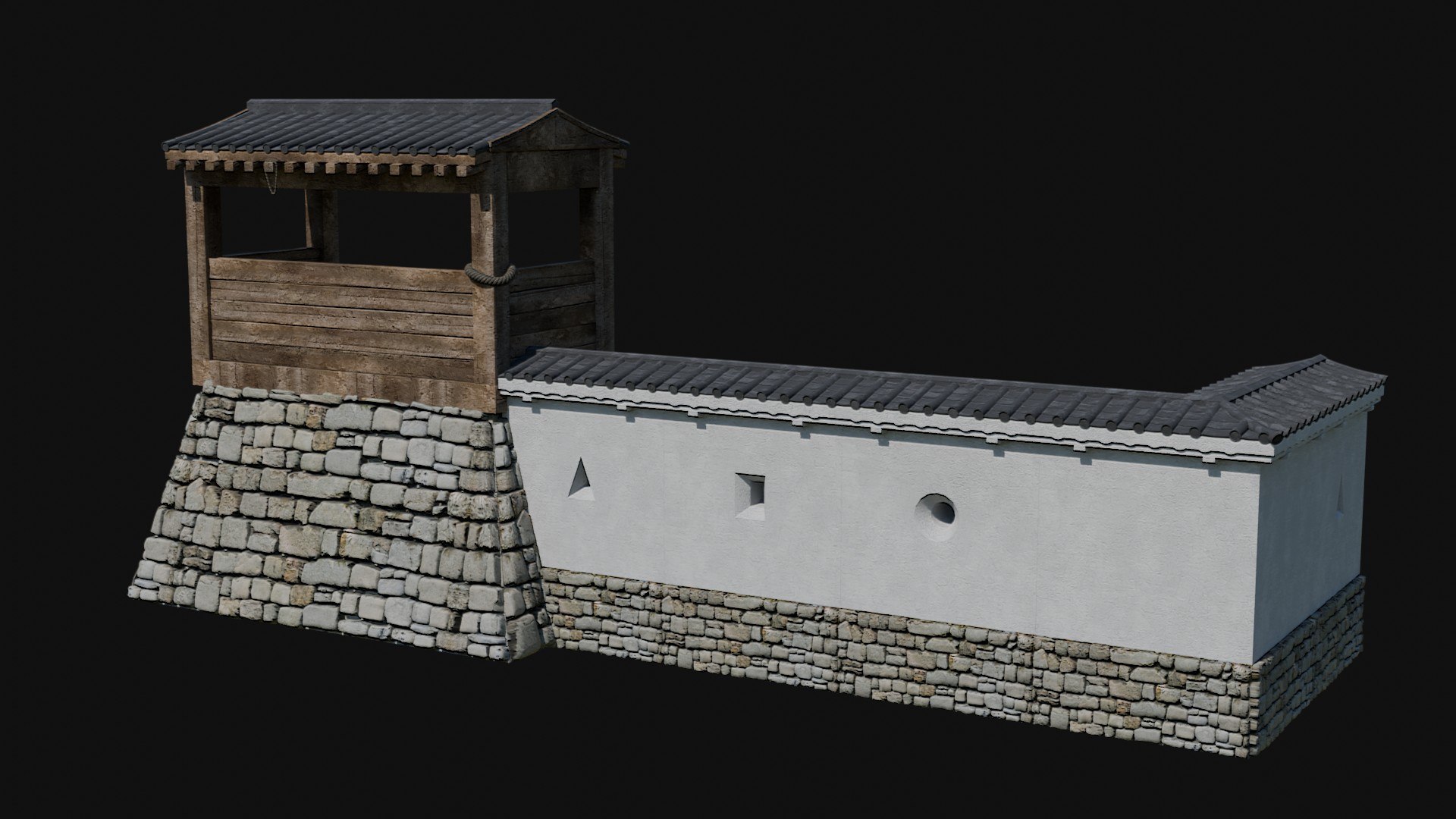 3D MODULAR JAPANESE WALLS PALISADE FEUDAL FENCE BARRIER COLLECTION ...