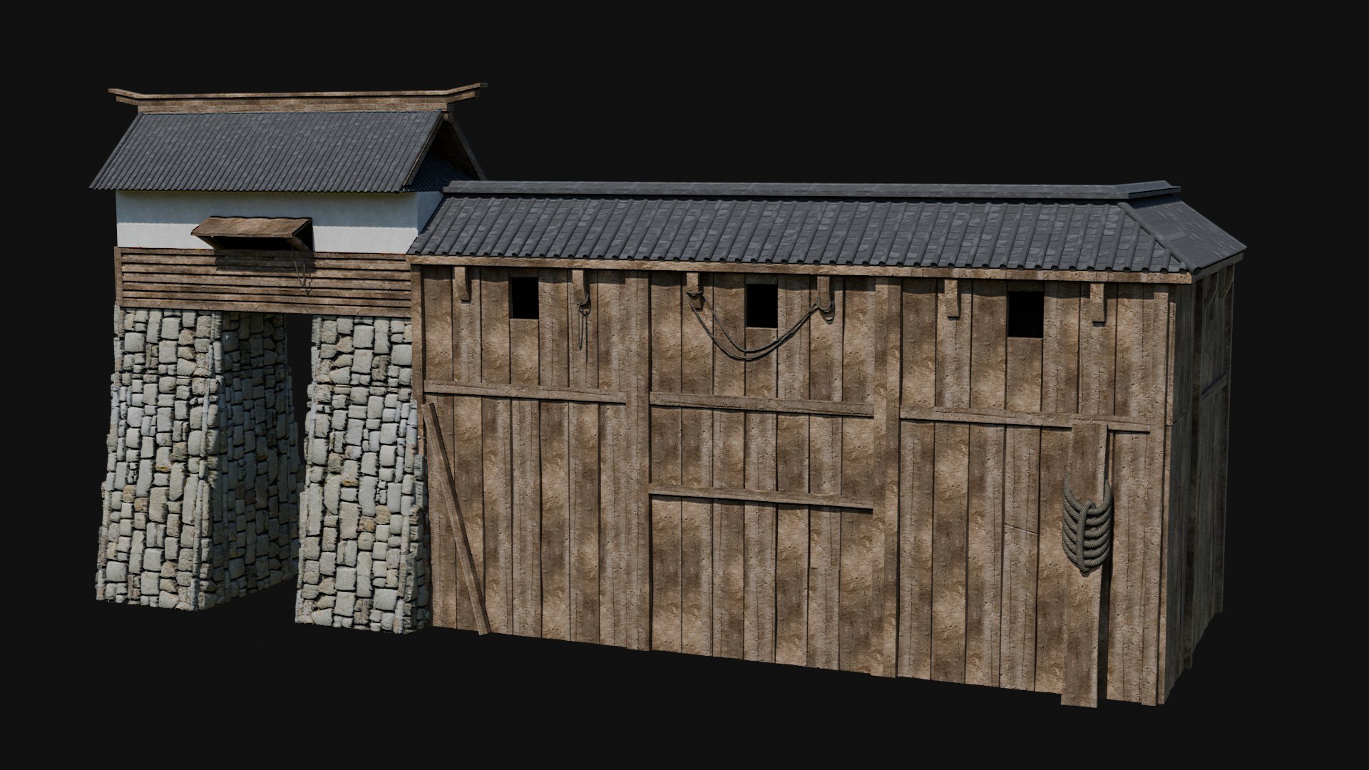 3D MODULAR JAPANESE WALLS PALISADE FEUDAL FENCE BARRIER COLLECTION ...