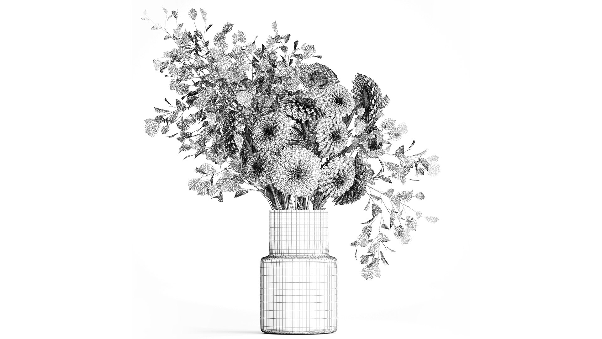 Bouquet Of Flowers Chrysanthemum Dahlia Branches Vase 385 3D Model ...