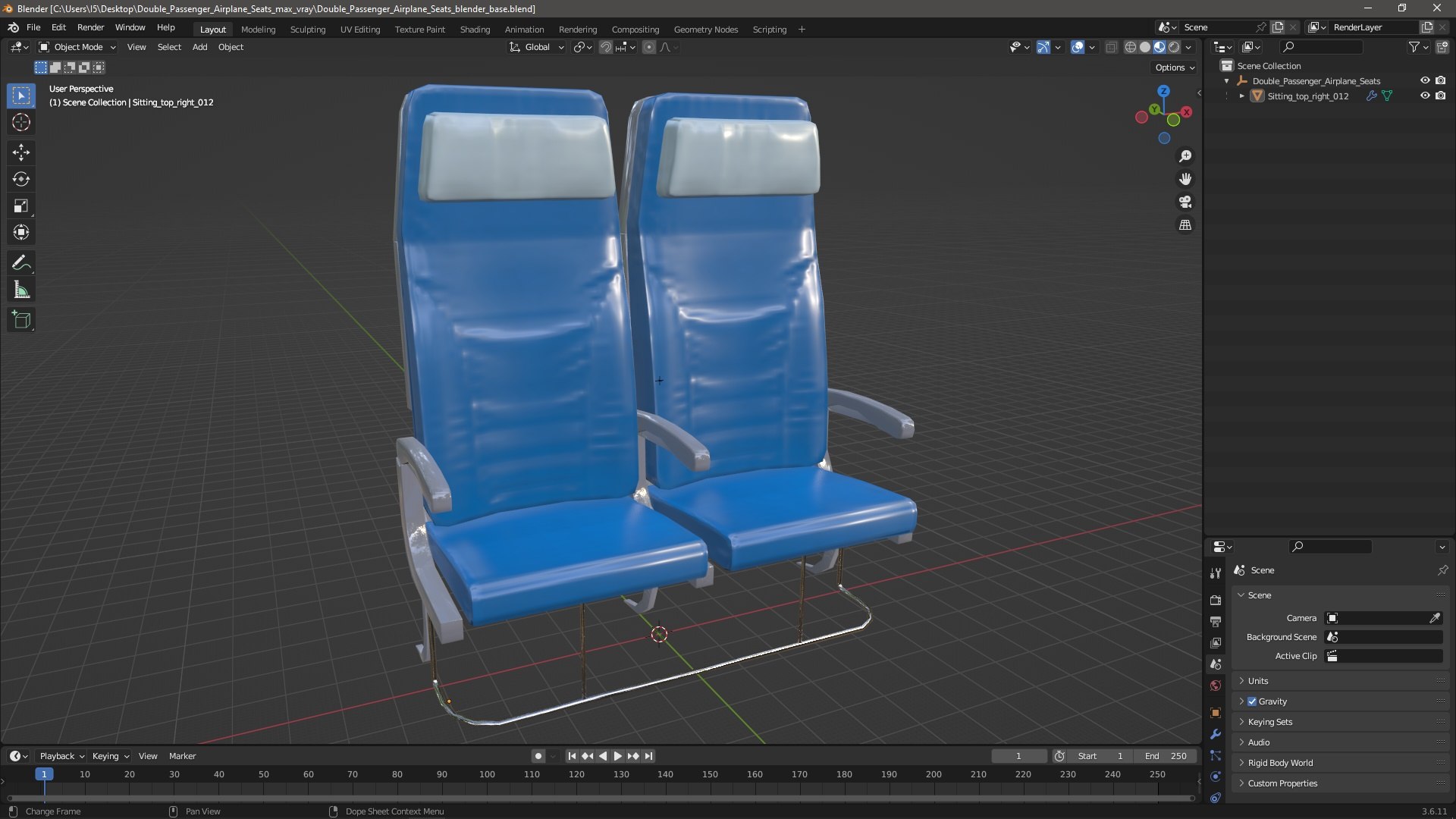 Double Passenger Airplane Seats 3D Model - TurboSquid 2340165