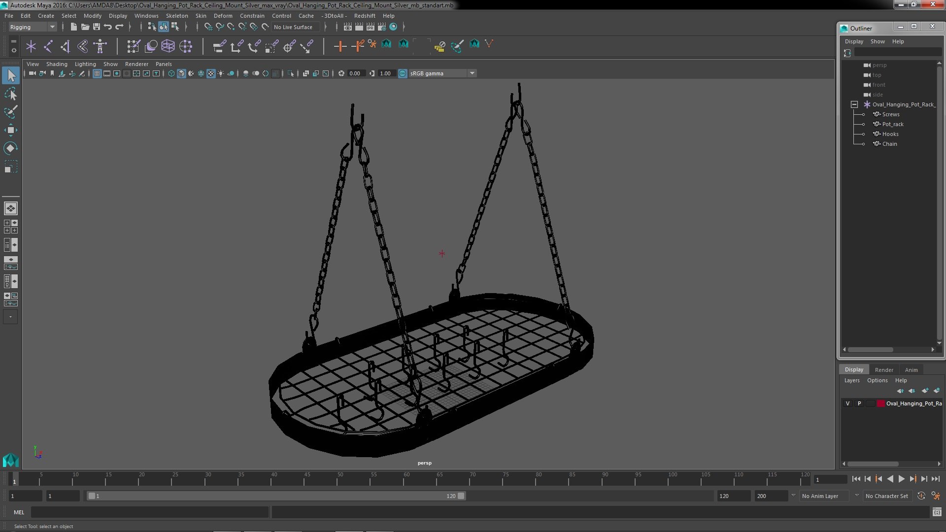 3D Model Oval Hanging Pot Rack Ceiling Mount Silver - TurboSquid 2157037
