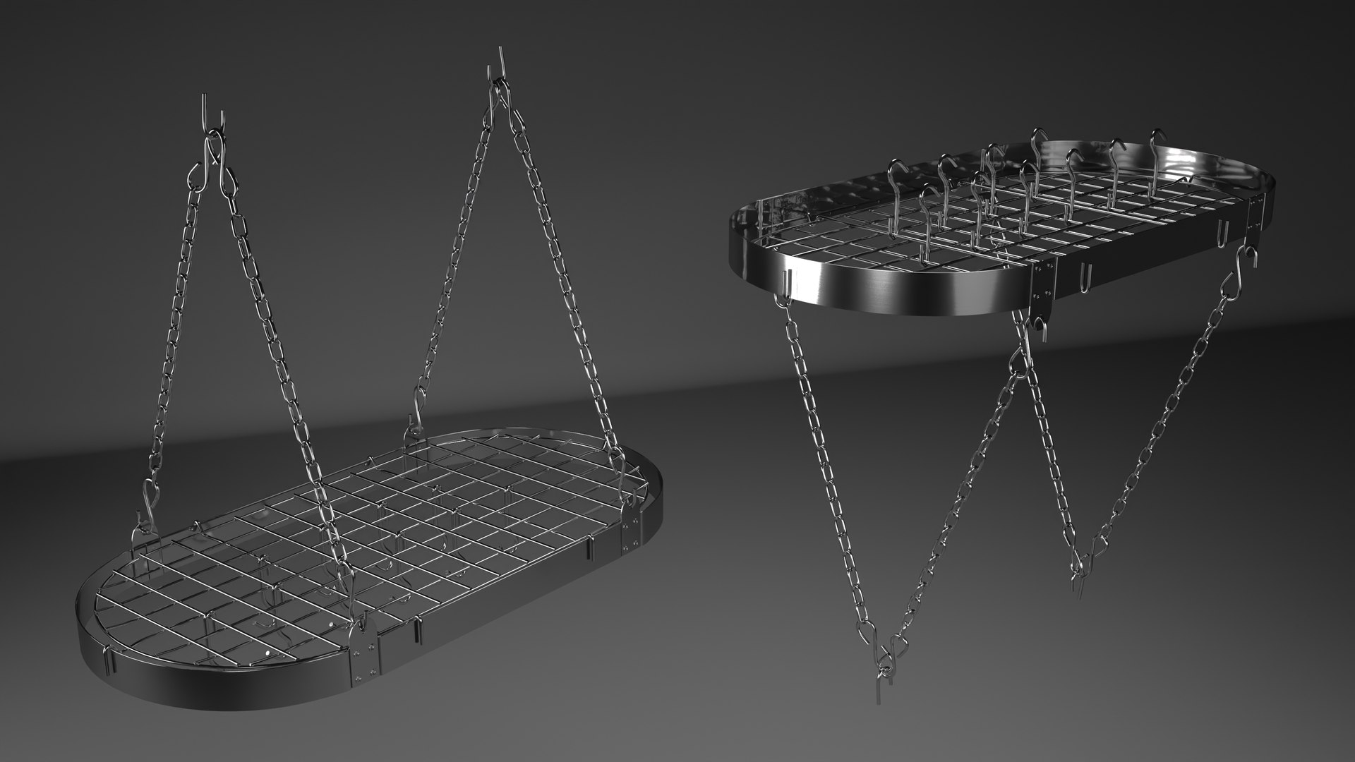 3D Model Oval Hanging Pot Rack Ceiling Mount Silver - TurboSquid 2157037