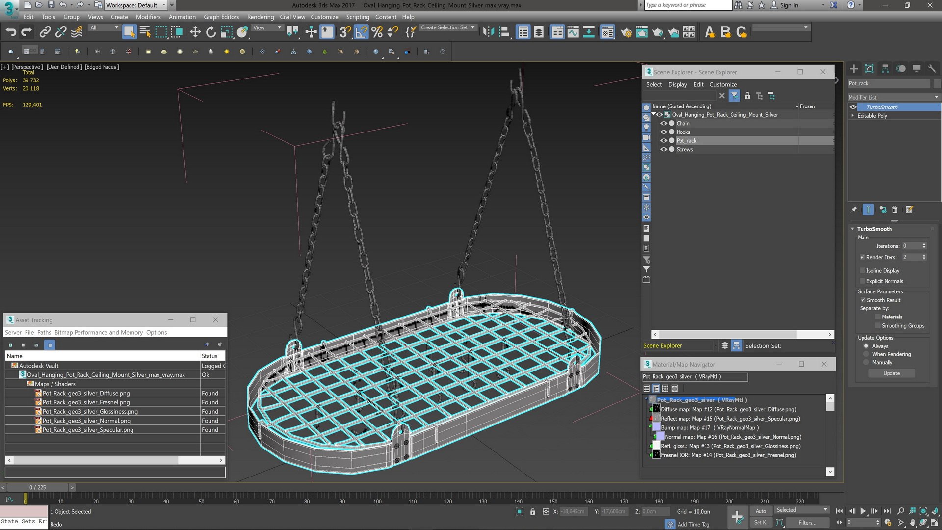 3D Model Oval Hanging Pot Rack Ceiling Mount Silver - TurboSquid 2157037