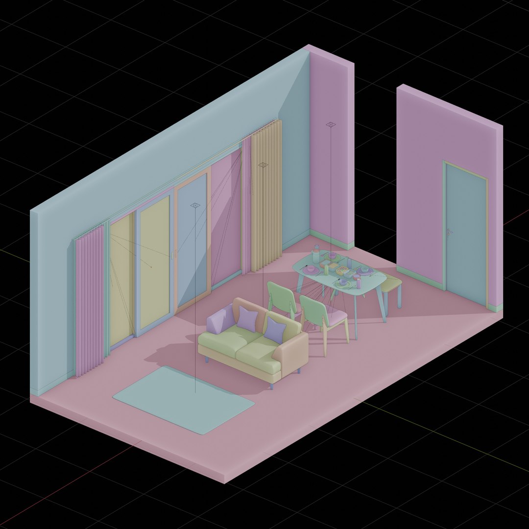 3D Isometric Open Space Dining Living Room - TurboSquid 2433059