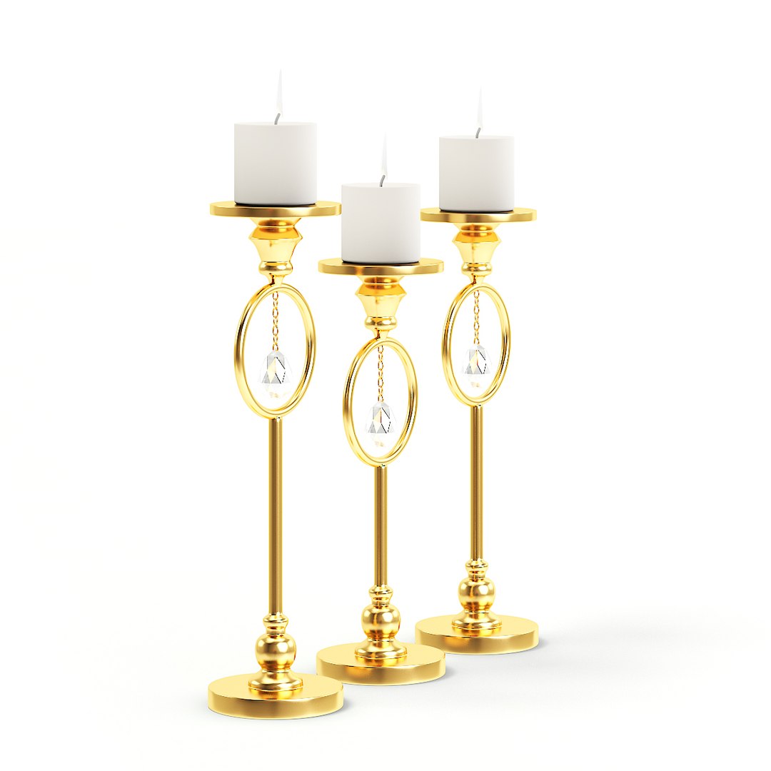 Golden Candlesticks Candles 3D Model - TurboSquid 1295137