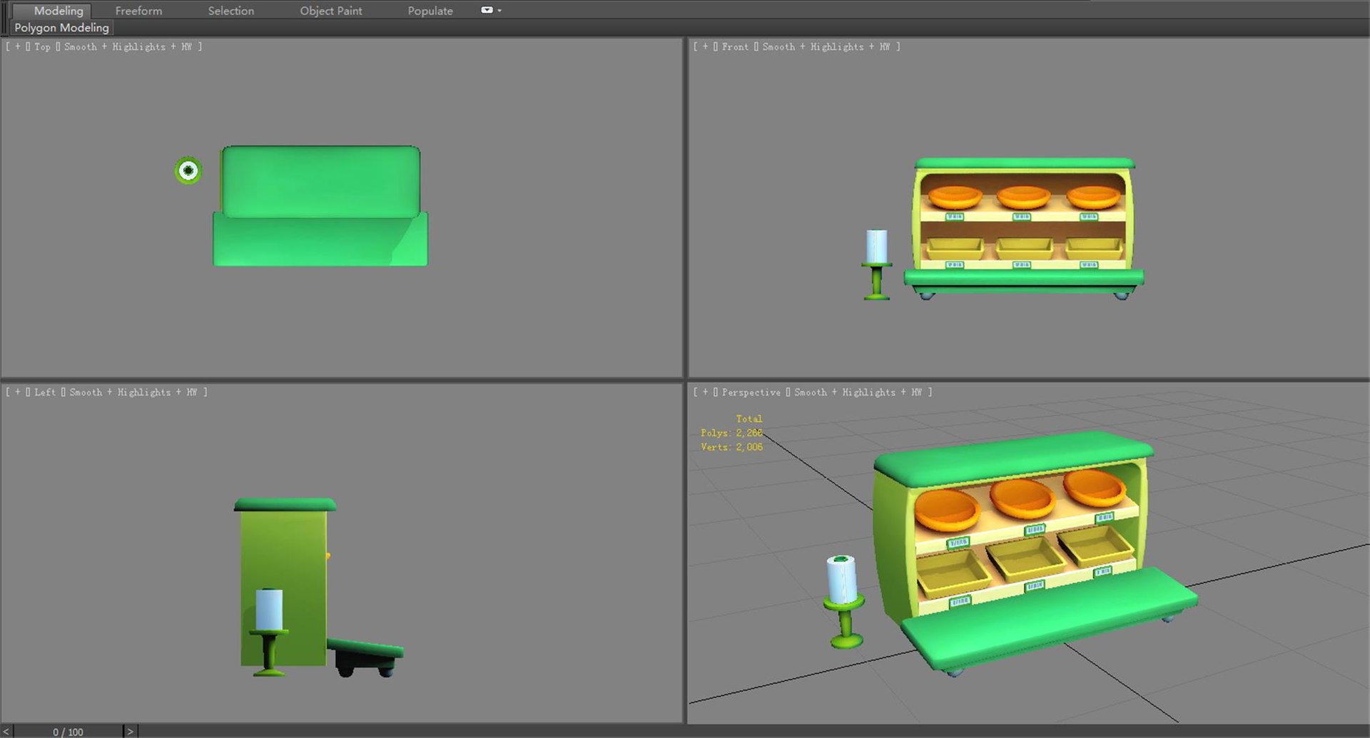 3D Model Cartoon Cooked Food Display Cabinet - Packaging Bags ...