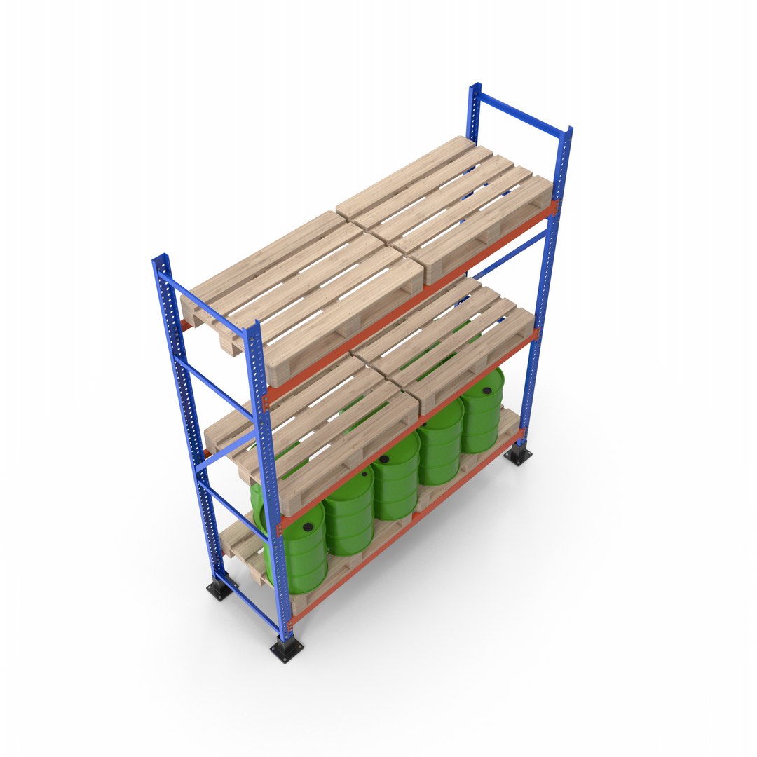 Pallet Rack And Green Barrels 3D - TurboSquid 2162261