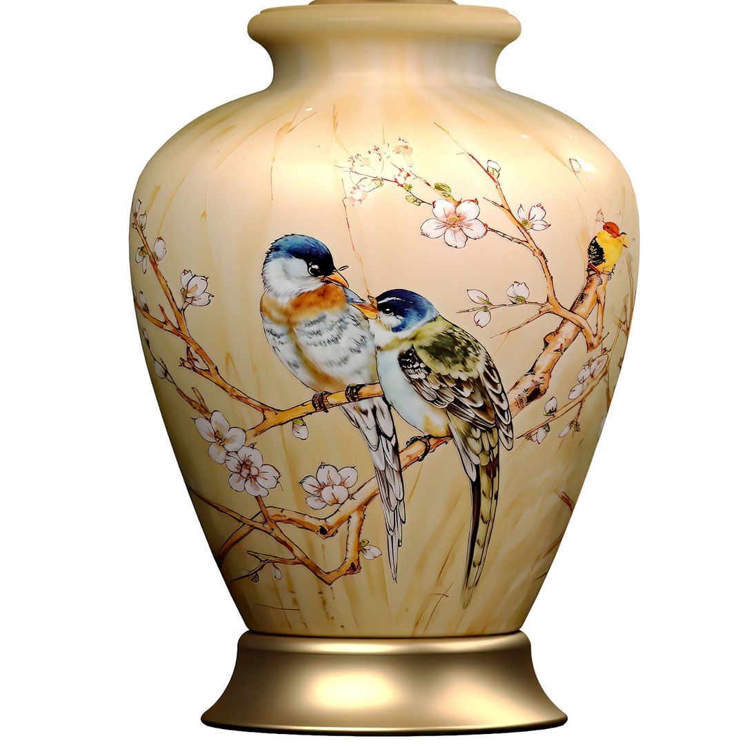 3D Model ZEDARO European Sakura Flower And Bird Ceramic Table Lamp 3D ...