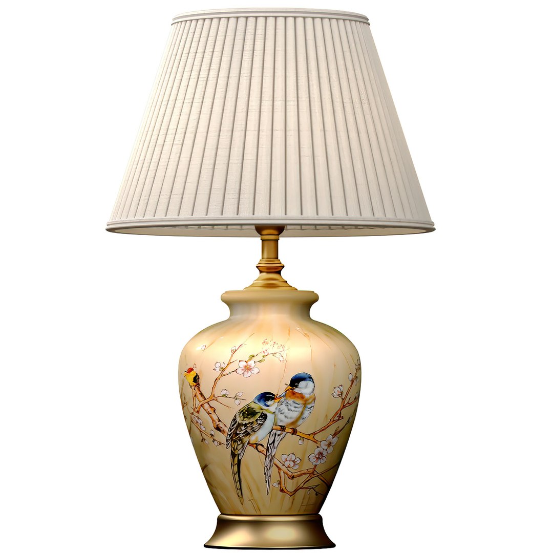 3D Model ZEDARO European Sakura Flower And Bird Ceramic Table Lamp 3D ...