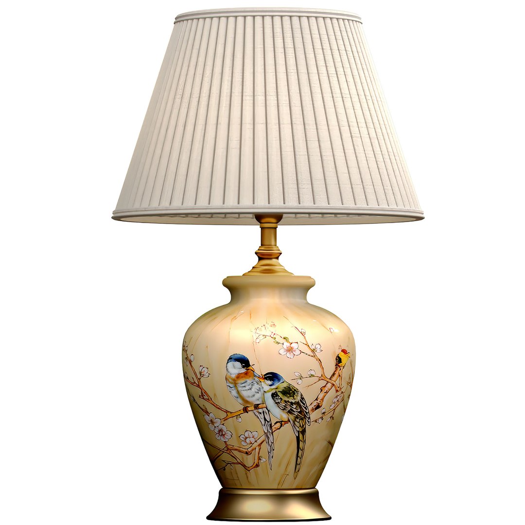 3D Model ZEDARO European Sakura Flower And Bird Ceramic Table Lamp 3D ...