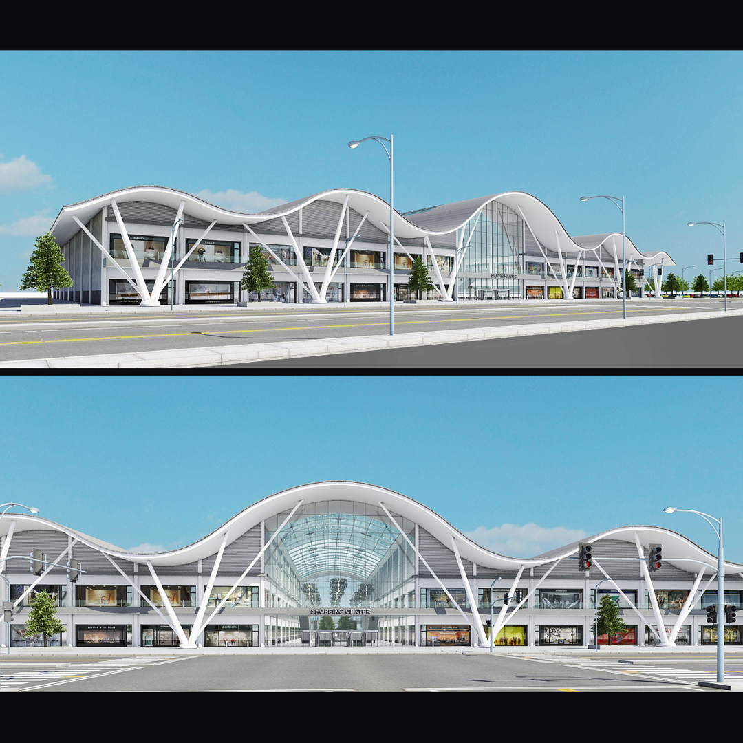 3d model of shopping center exterior interior
