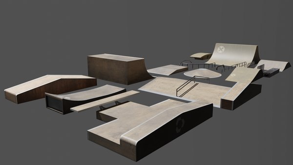 Skatepark Figures SK8 Skate BMX Rail Railing Ramp Trampolines 3D 모델 ...