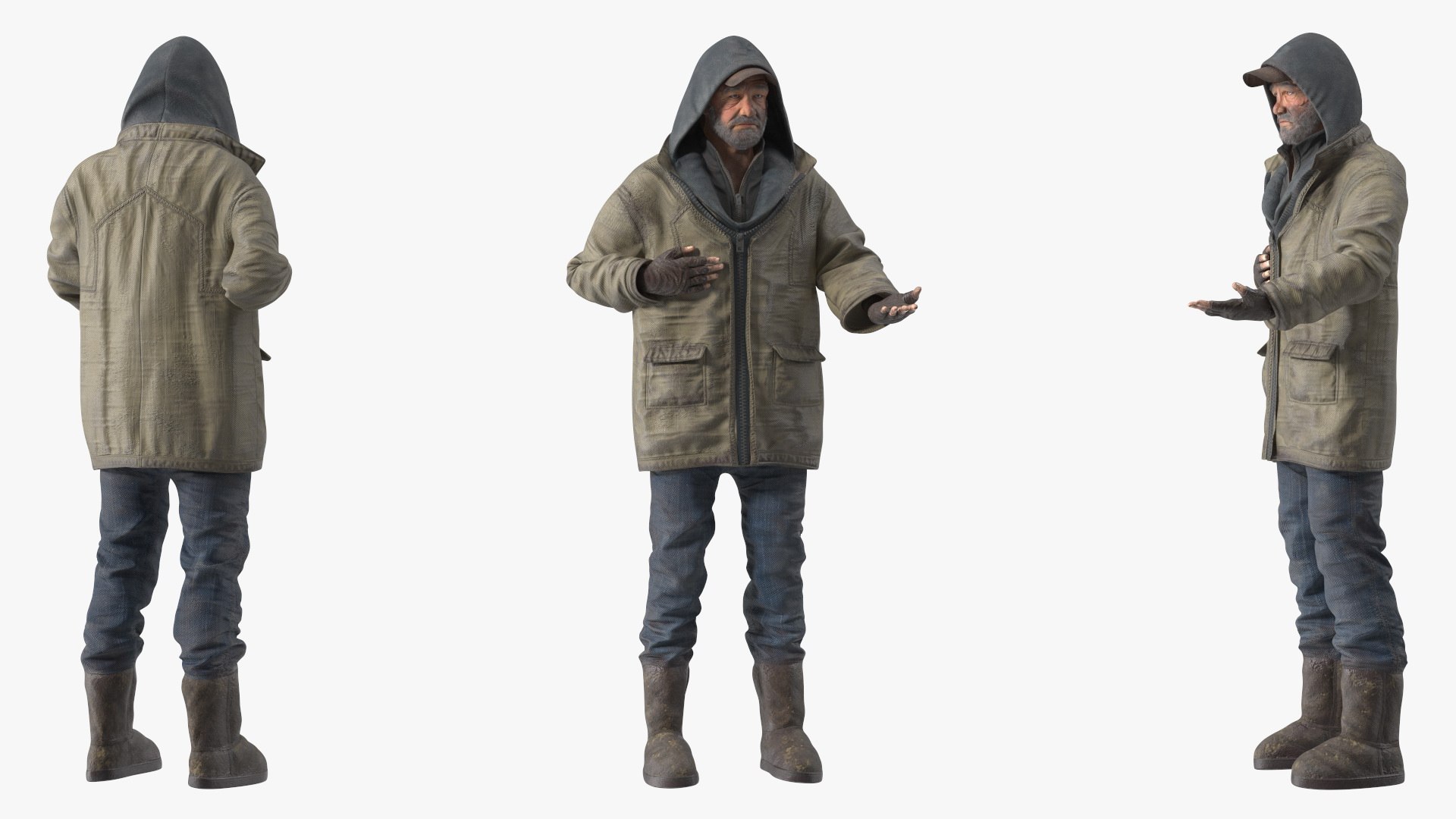 3D Homeless Old Man Begs For Alms - TurboSquid 2283335