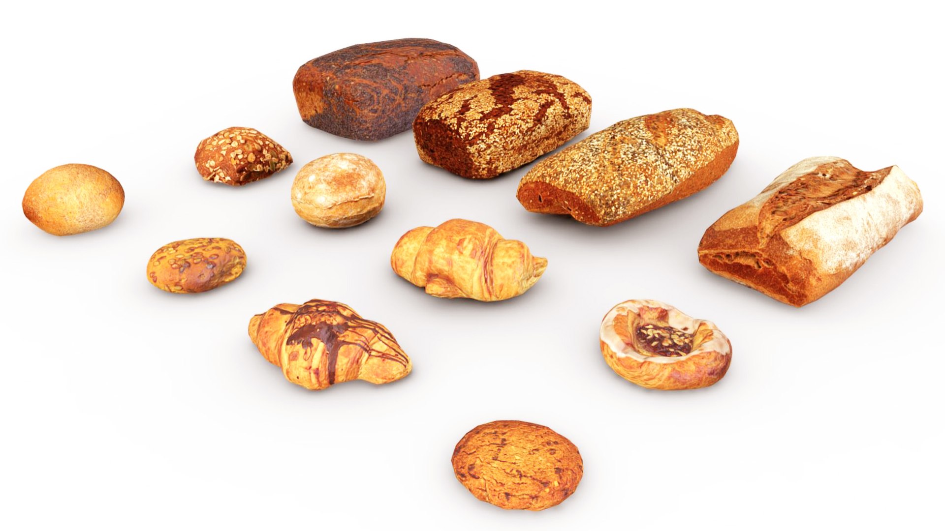 Pastries Breads Rolls 3D Model - TurboSquid 1632526