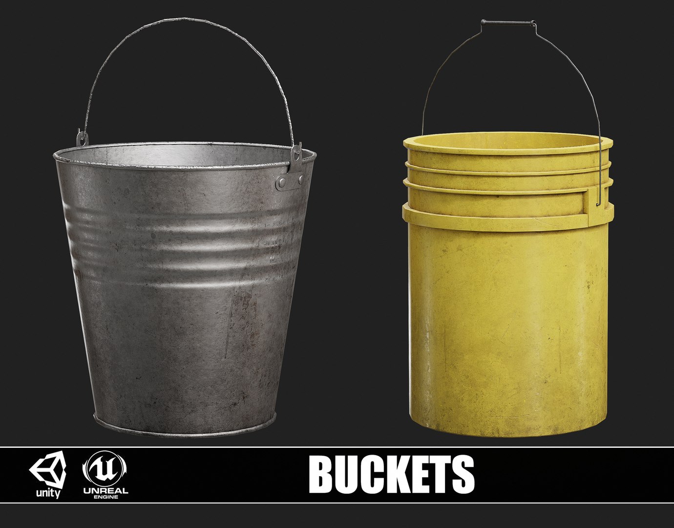 Metal And Plastic Buckets Model - TurboSquid 2096054