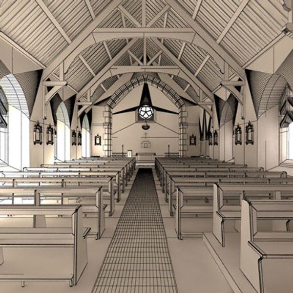 protestant church interior 3d obj