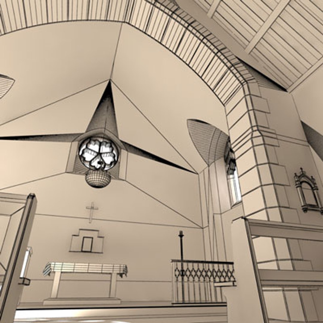 Protestant Church Interior 3d Obj