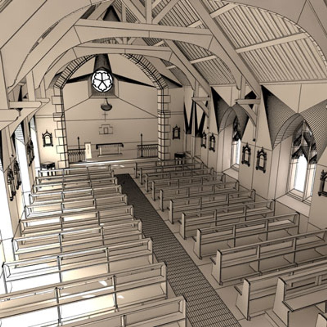 Protestant Church Interior 3d Obj