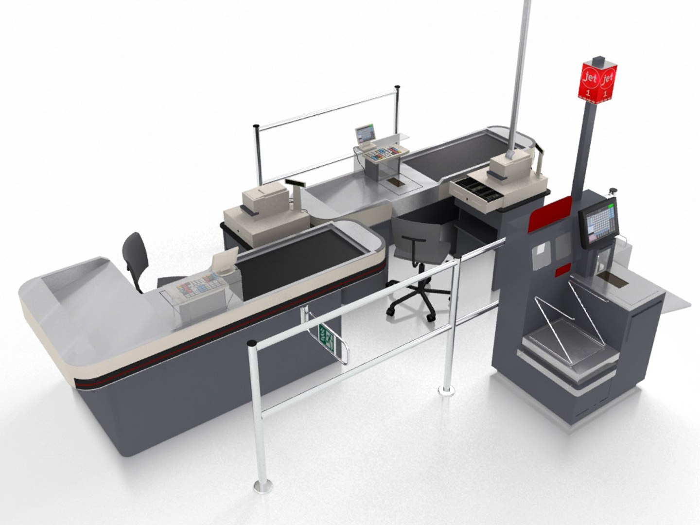 3d Model Supermarket Tills