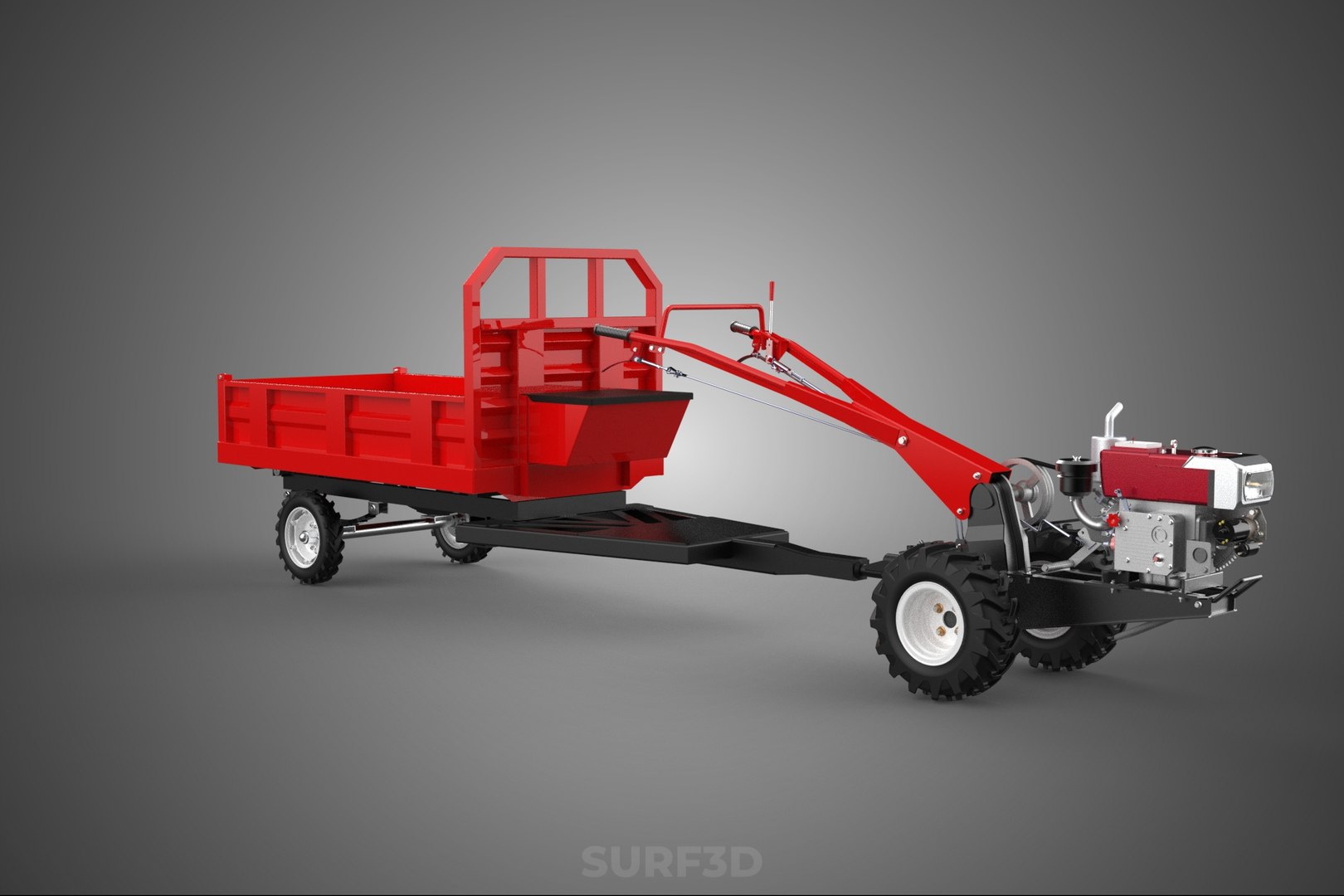 3D Model SINGLE AXLE POWER TILLER TRACTOR TRAILER CAR VEHICLE HAULER ...