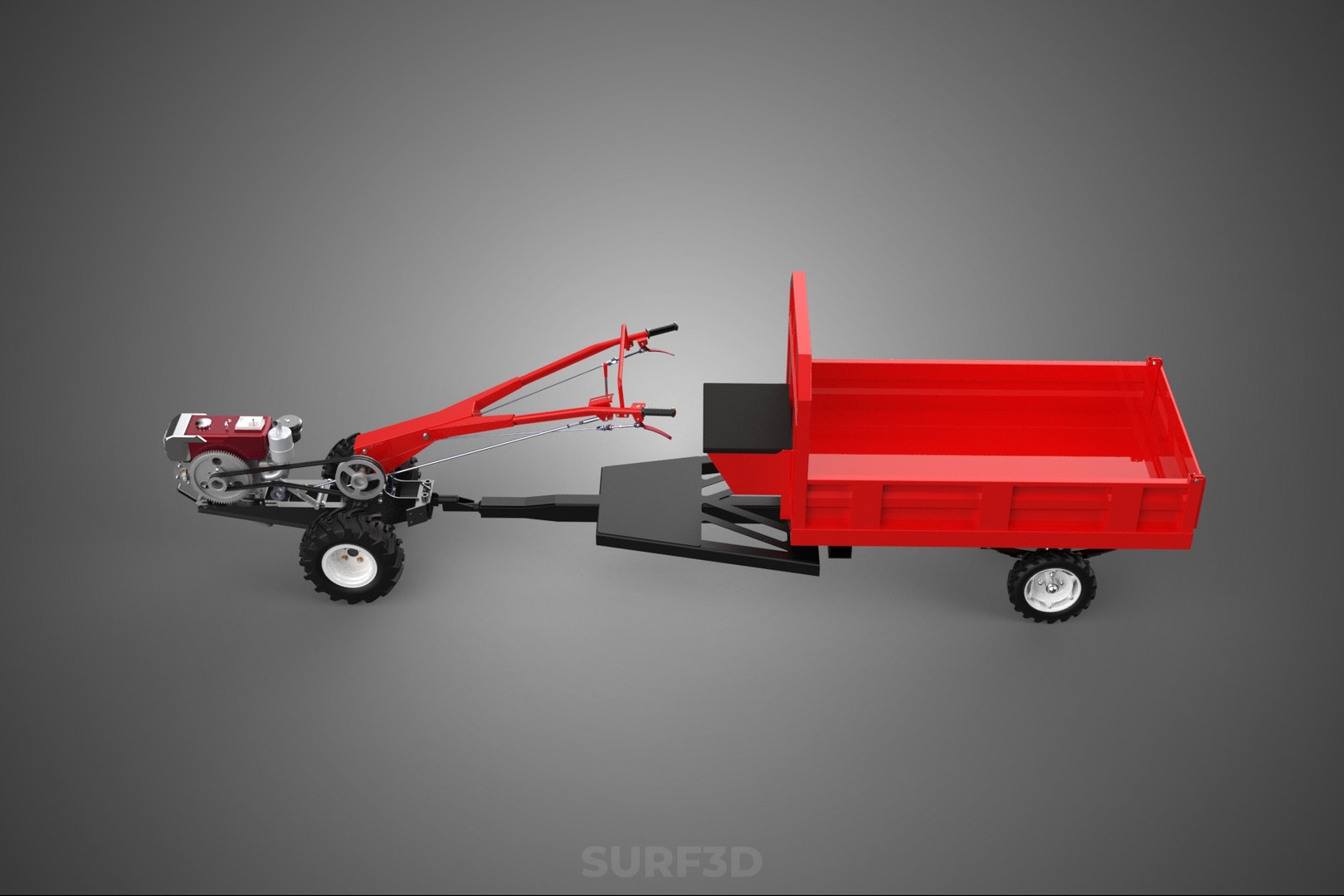 3D Model SINGLE AXLE POWER TILLER TRACTOR TRAILER CAR VEHICLE HAULER ...
