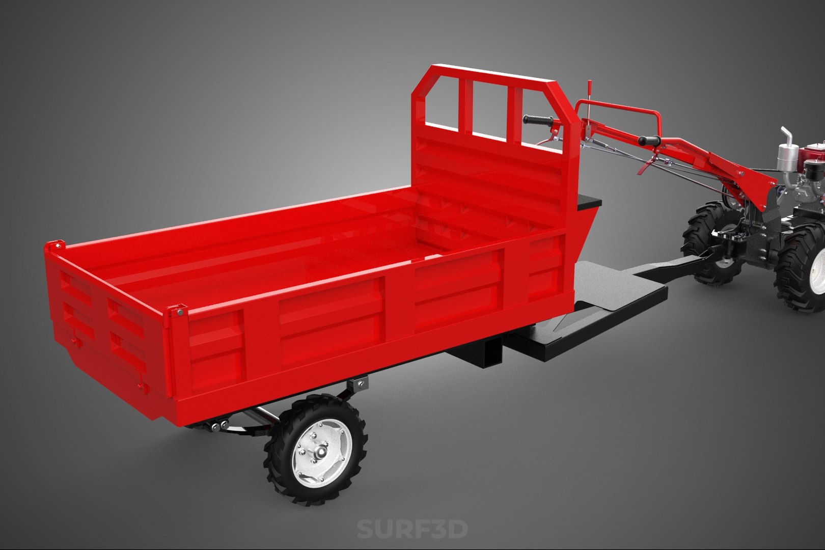 3D Model SINGLE AXLE POWER TILLER TRACTOR TRAILER CAR VEHICLE HAULER ...