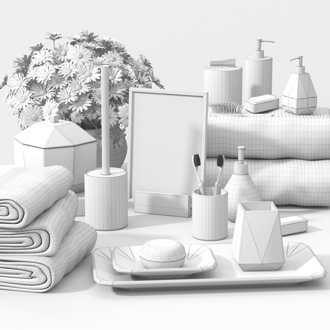 3D Model Bath Set Faceted Porcelain - TurboSquid 1406623