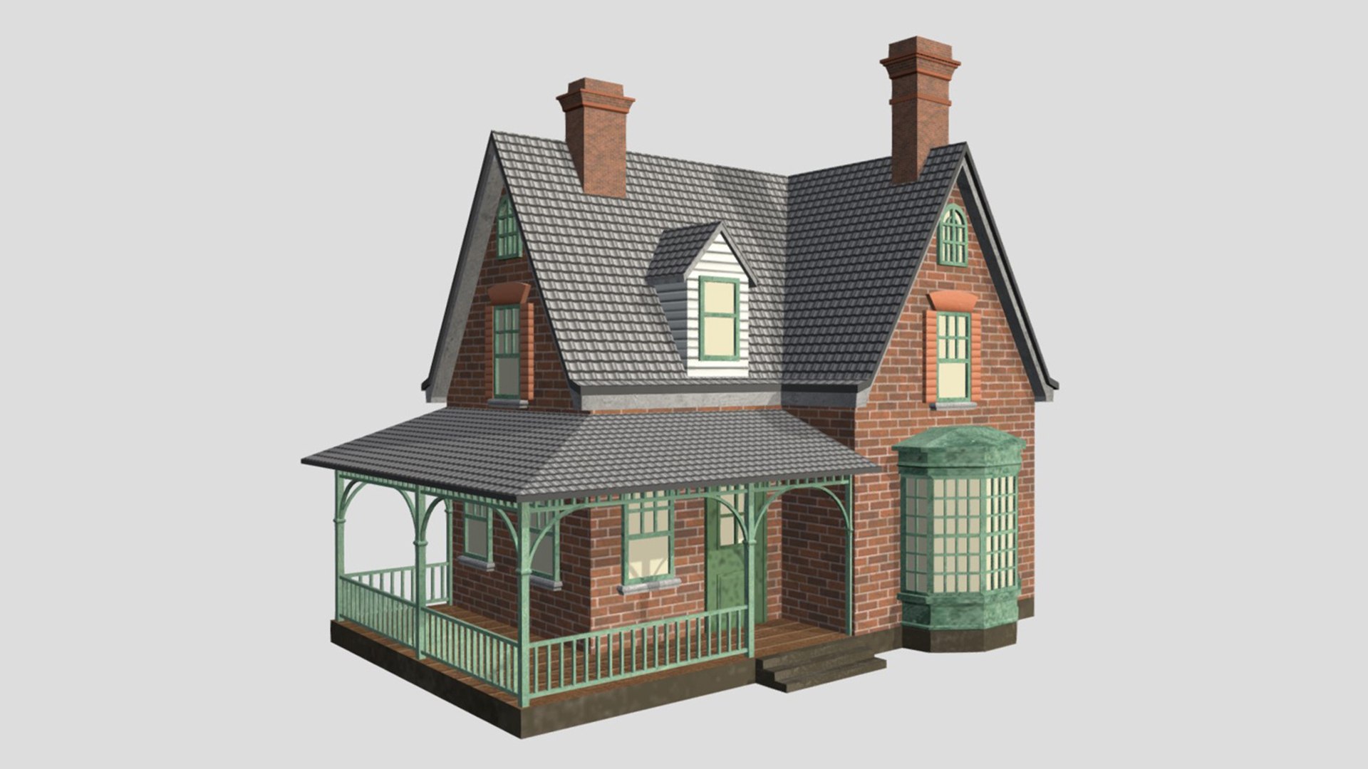 American Style Cottage - Town House Model model - TurboSquid 2180298