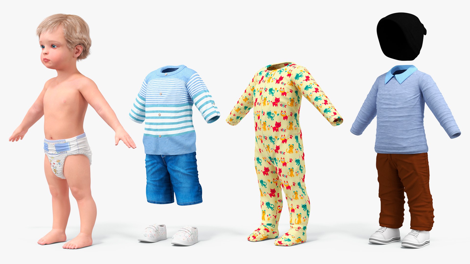 Baby Boy With Baby Clothes Collection 3D Model - TurboSquid 2304701
