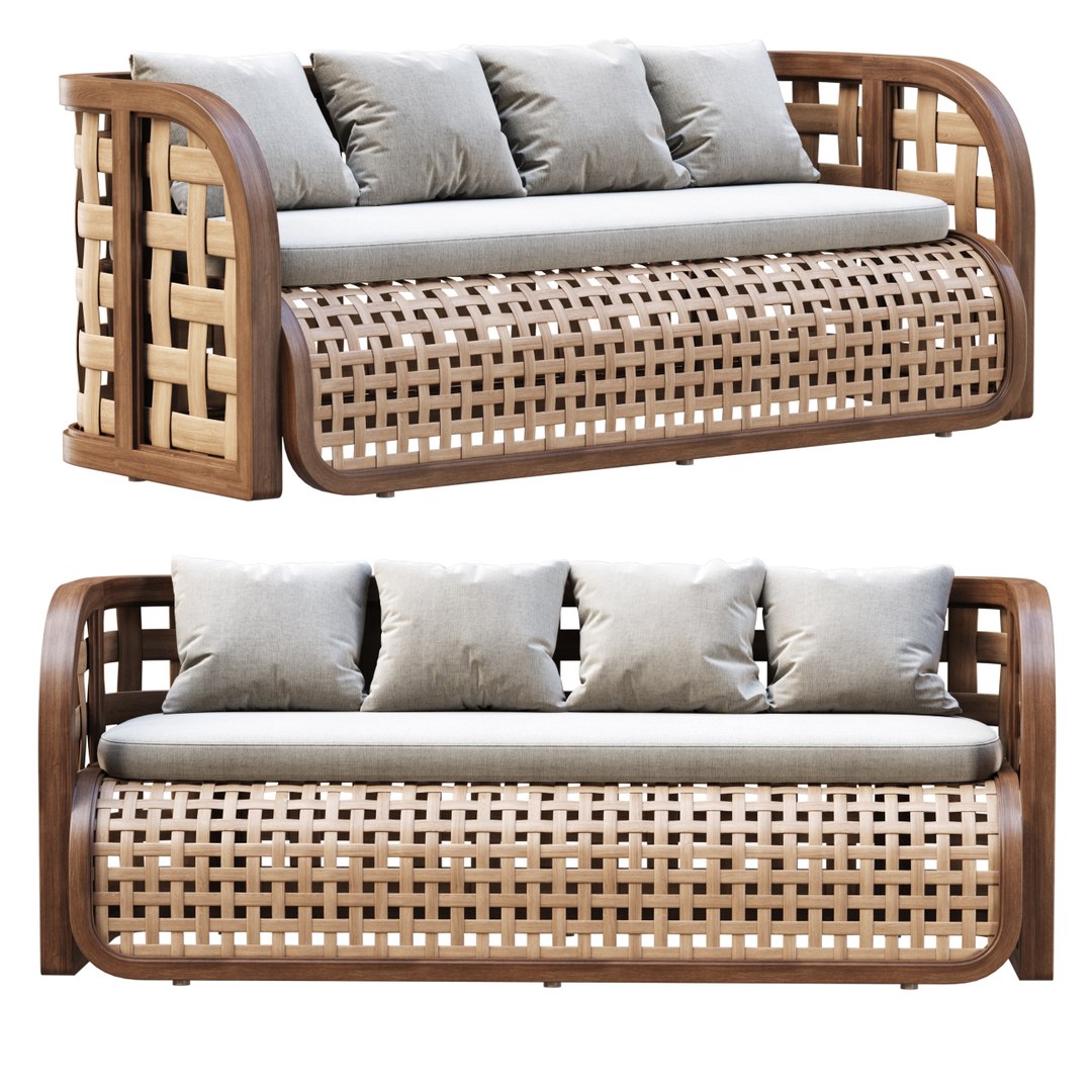 3D Sofia Rattan Garden Bench - TurboSquid 1831070
