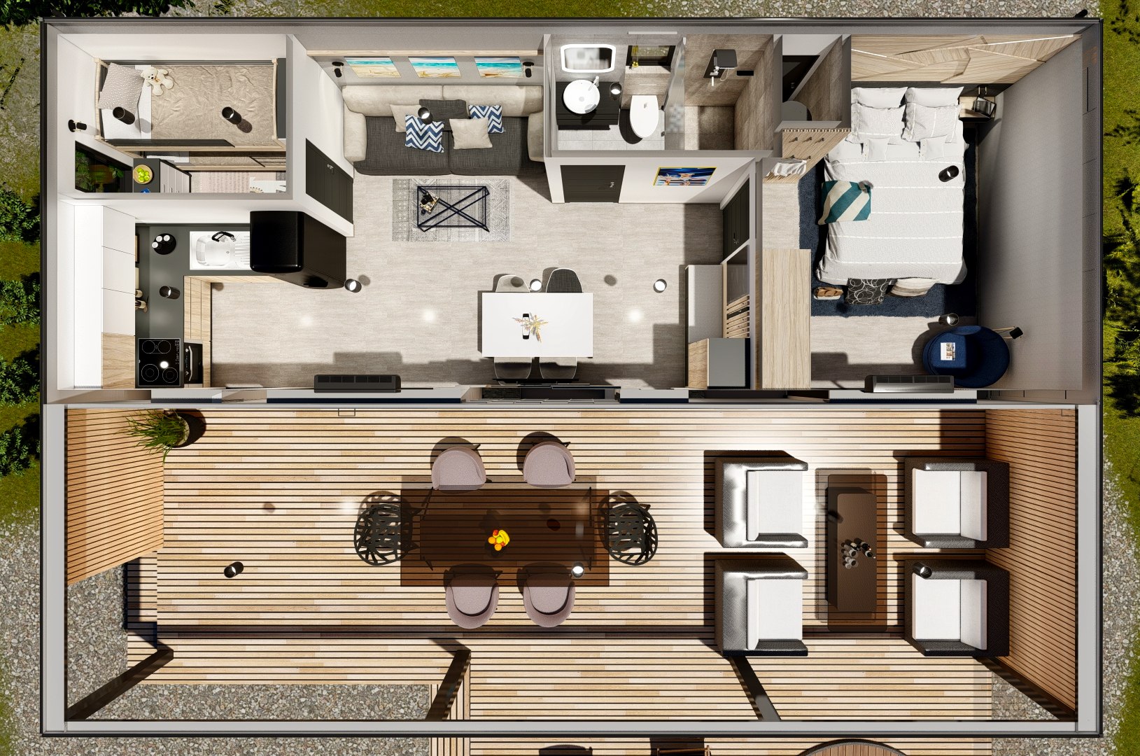 Modern Mobile Home Tiny House Vacation House On 44m2 3D Plan Low-poly ...