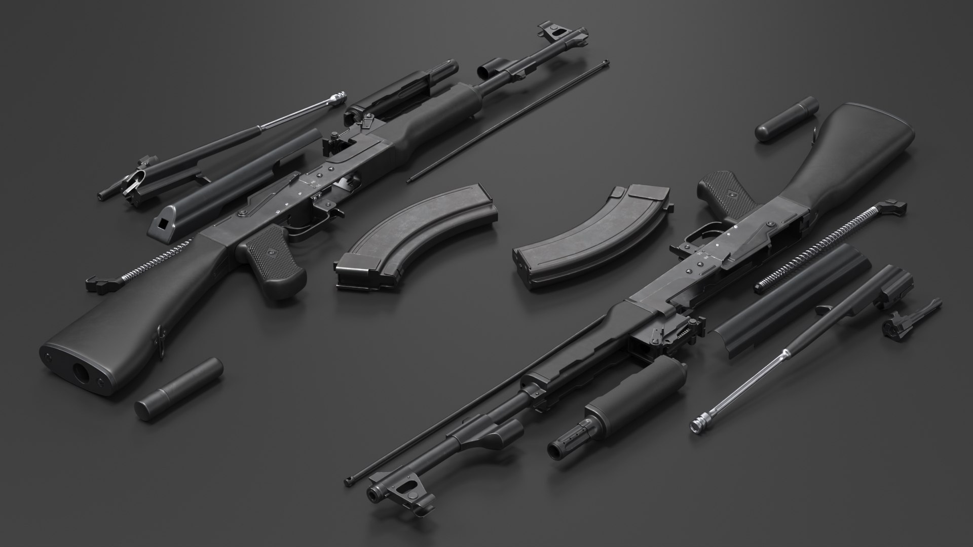 3D AK 47 Disassembled Black Plastic Model - TurboSquid 2388729