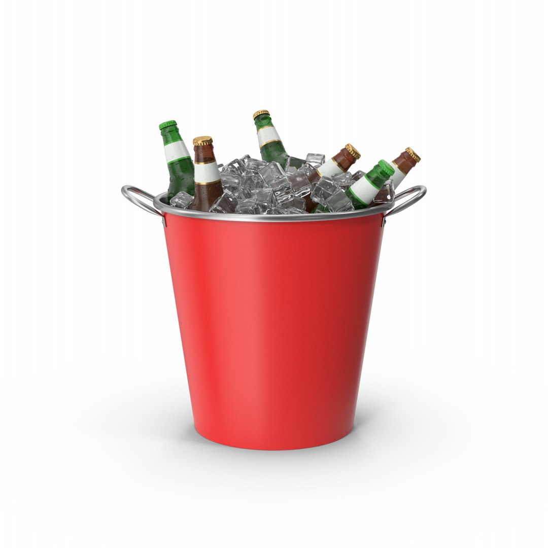3D Model Beer Bottles In A Red Metal Bucket - TurboSquid 1921891
