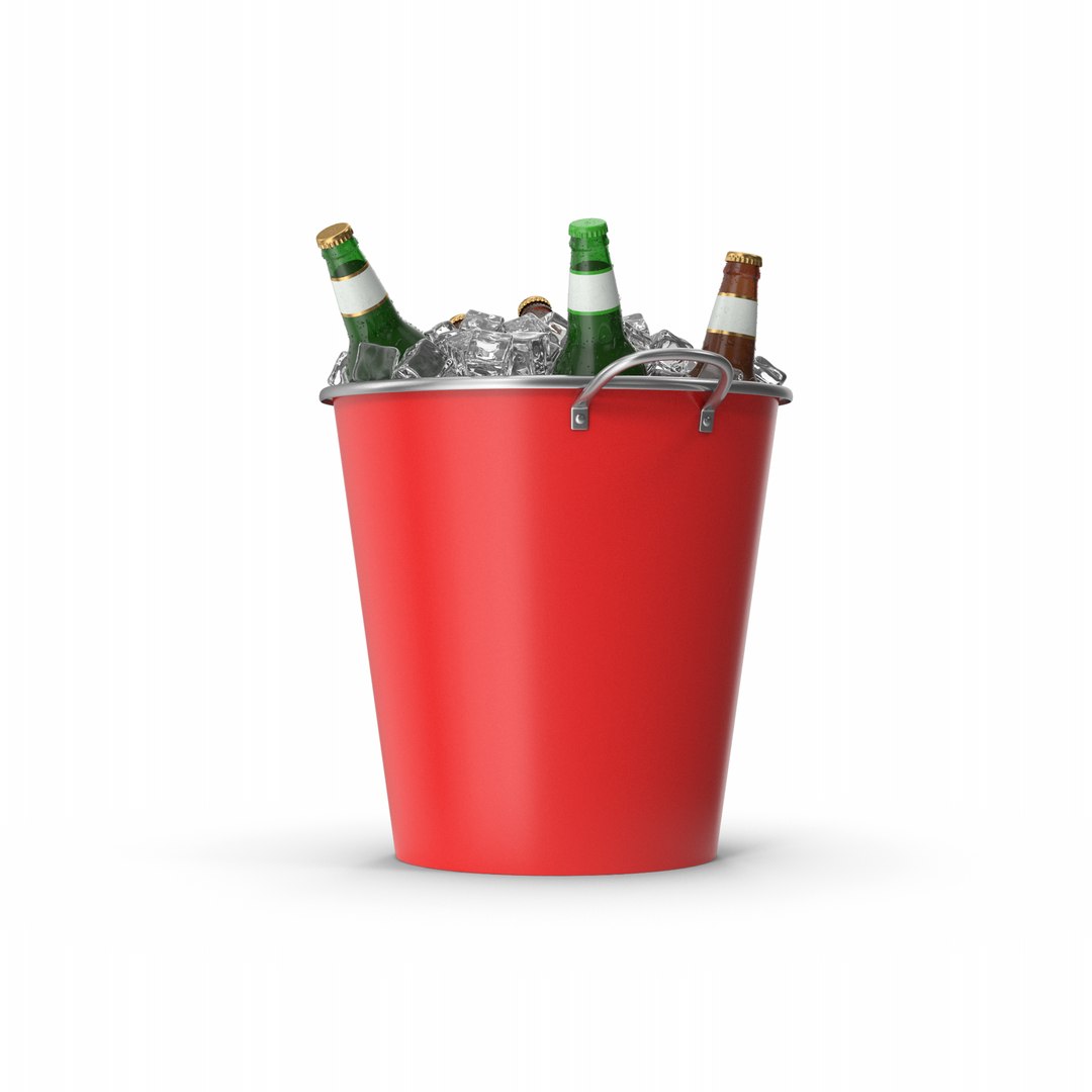 3D Model Beer Bottles In A Red Metal Bucket - TurboSquid 1921891