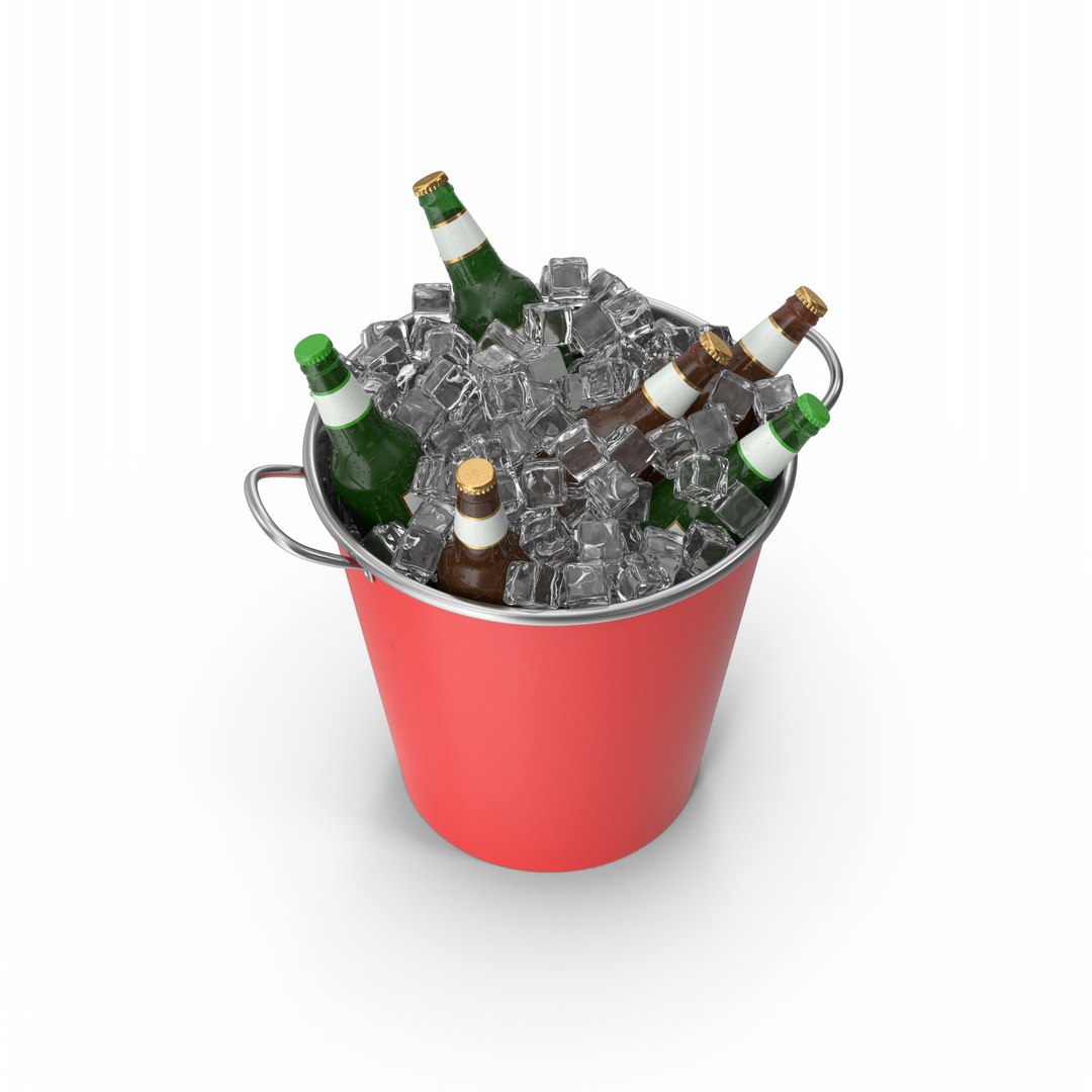 3D Model Beer Bottles In A Red Metal Bucket - TurboSquid 1921891
