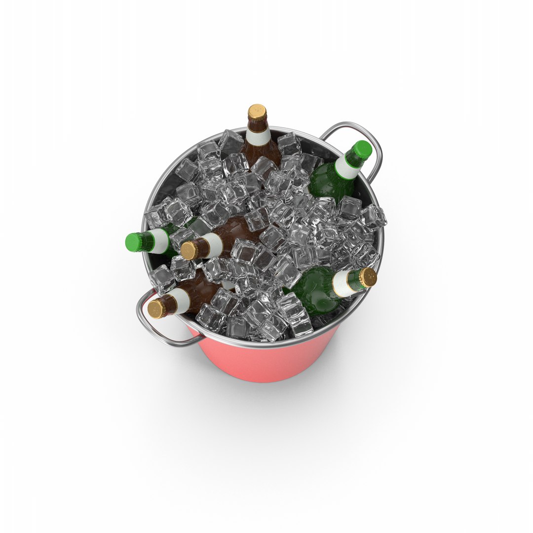 3D Model Beer Bottles In A Red Metal Bucket - TurboSquid 1921891